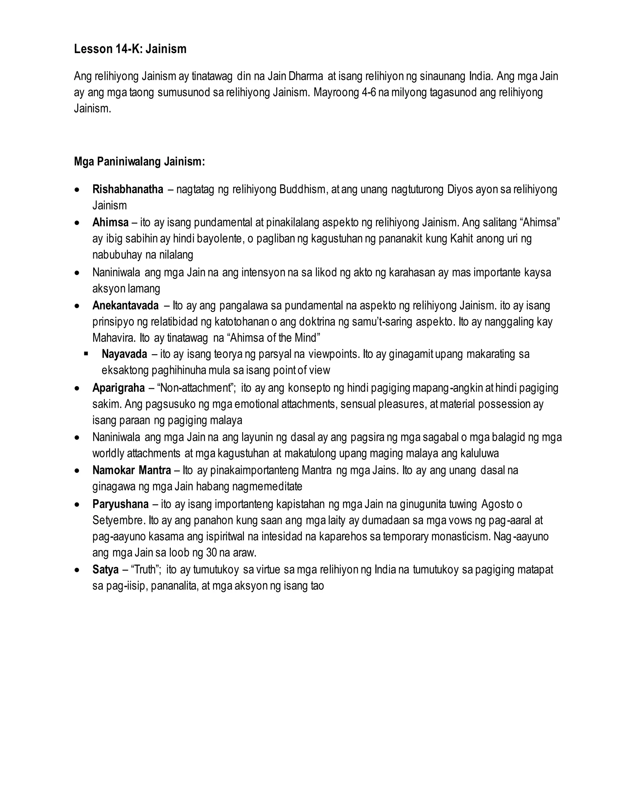AP 7 Lesson no. 14-K: Jainism | DOCX