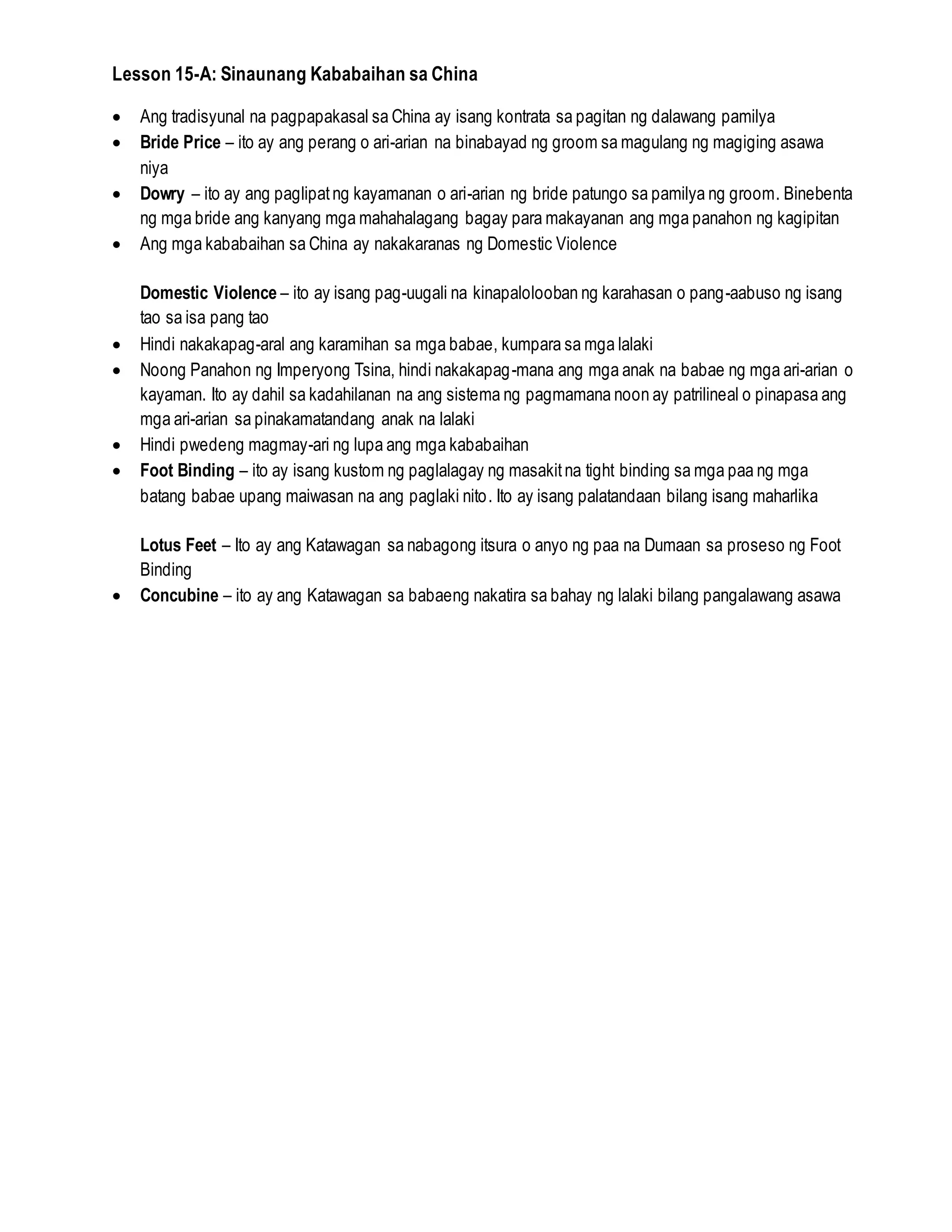 AP 7 Lesson no. 15-A: Sinaunang Kababaihan Sa China | DOCX