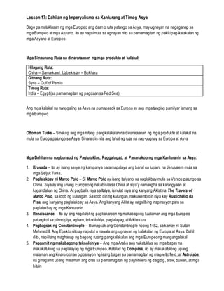 AP 7 Lesson no. 17: Dahilan ng Imperyalismo sa Kanlurang at Timog Asya ...