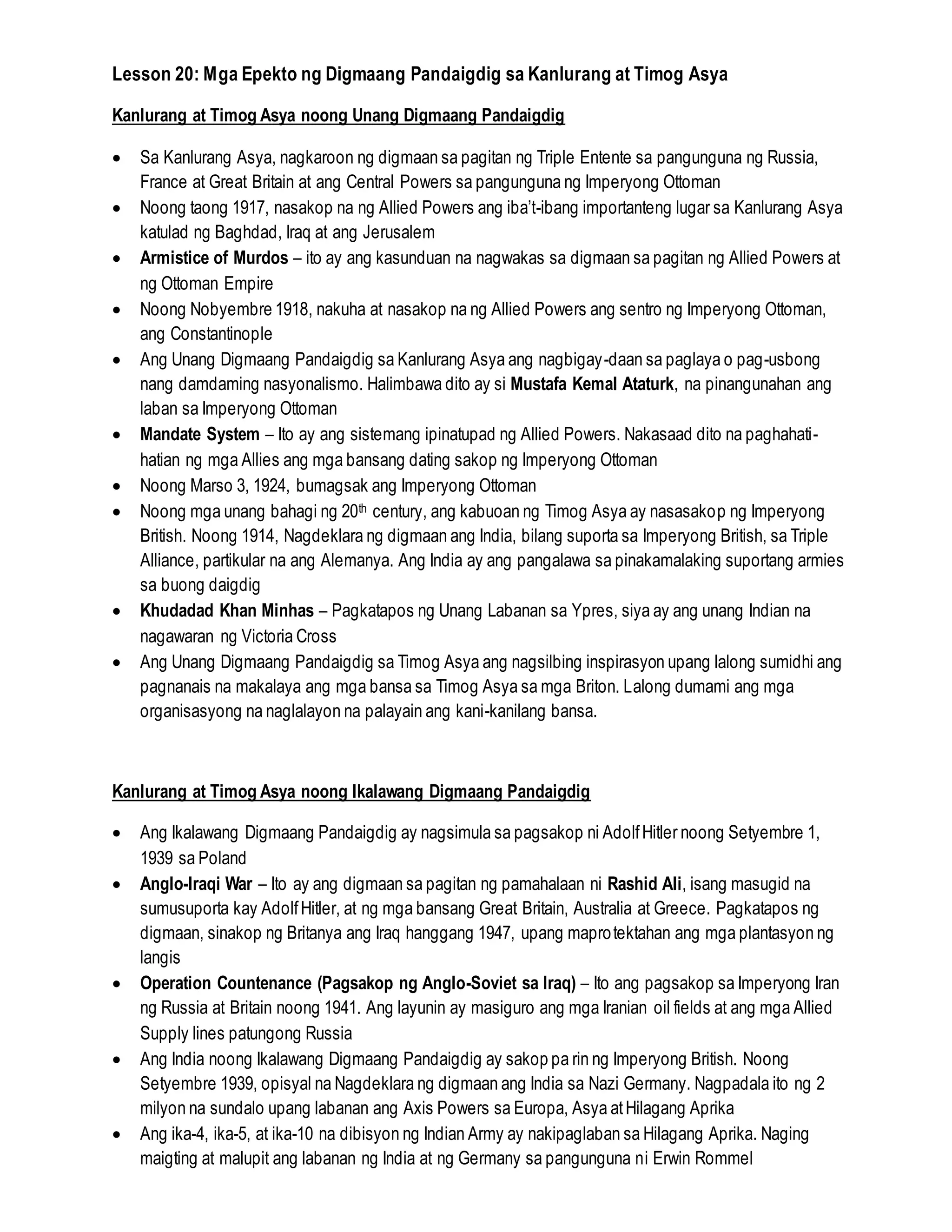 AP 7 Lesson no. 20: Mga Epekto ng Digmaang Pandaigdig sa Kanlurang at ...
