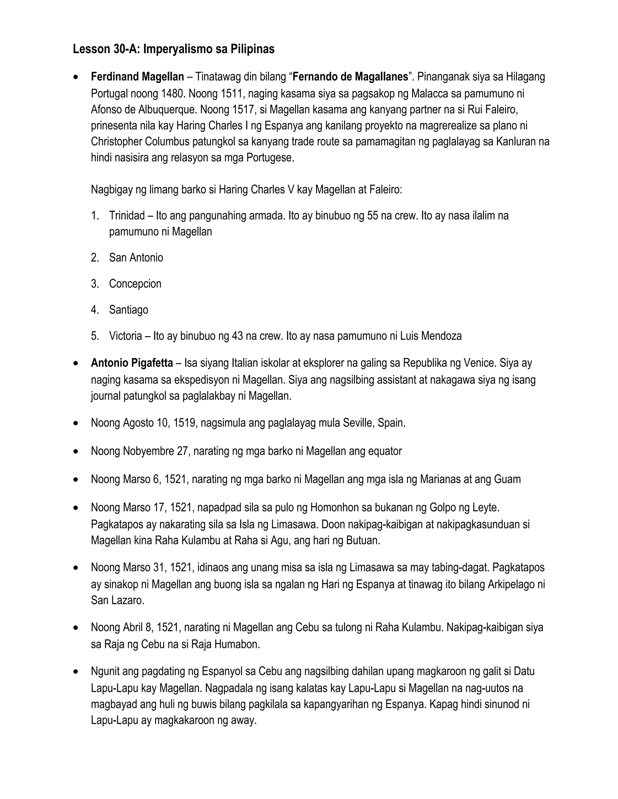 AP 7 Lesson no. 30-A: Imperyalismo sa Pilipinas | DOC
