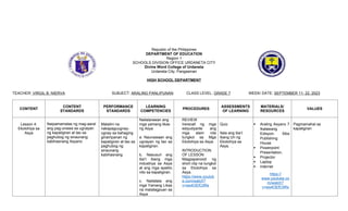 ARALING PANLIPUNAN 7 LEARNING PLAN | DOCX