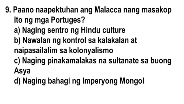 Araling Panlipunan 7 Quarter 1 - Week 5 to 7 Quiz | PPTX