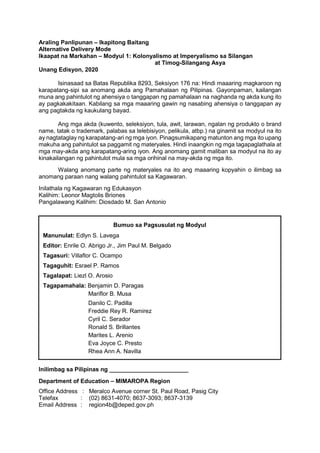 araling panlipuan fourth quarte first week module | PDF
