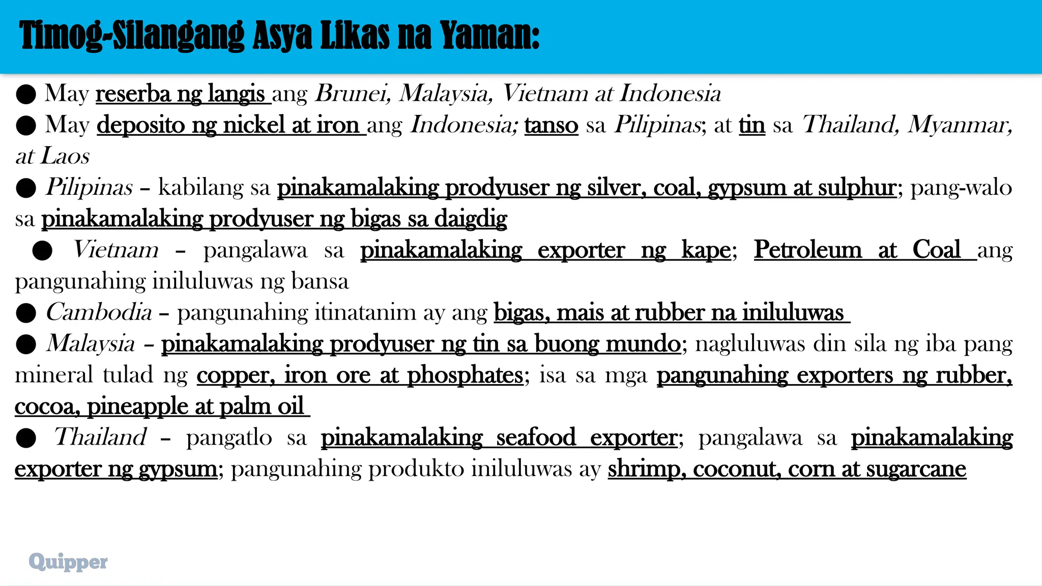 Ang Likas na Yaman ng Pilipinas at Pangkapuluang Timog-Silangang Asya ...