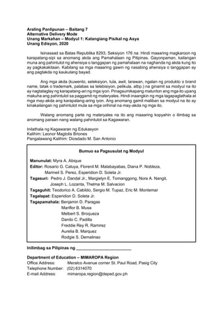 Ap7 q1 module_1_katangiang_pisikalngasya_v2 | PDF