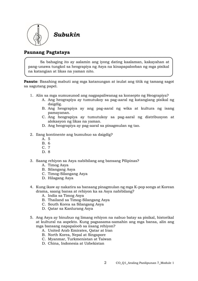 Ap7 q1 module_1_katangiang_pisikalngasya_v2 | PDF