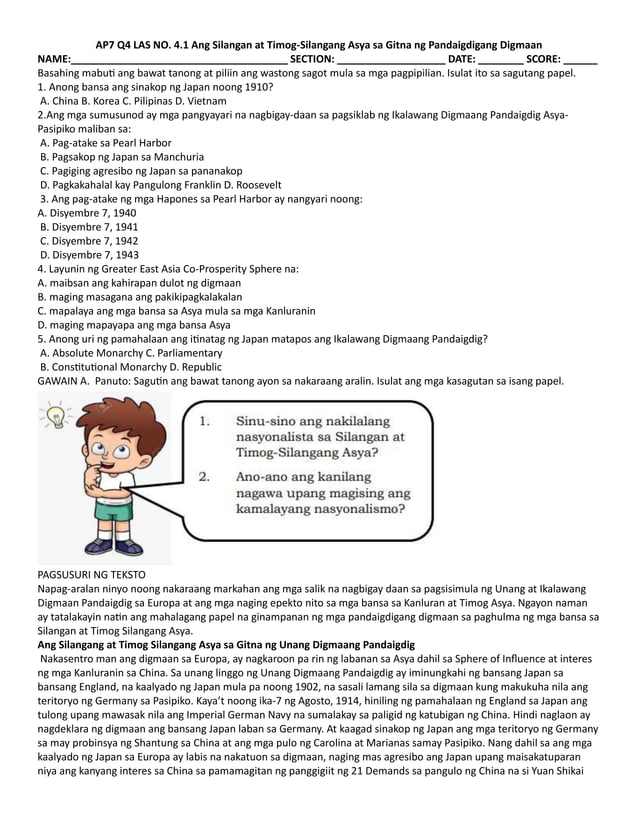 AP7 Q4 LAS NO. 4 Ang Silangan at Timog-Silangang Asya sa Gitna ng ...