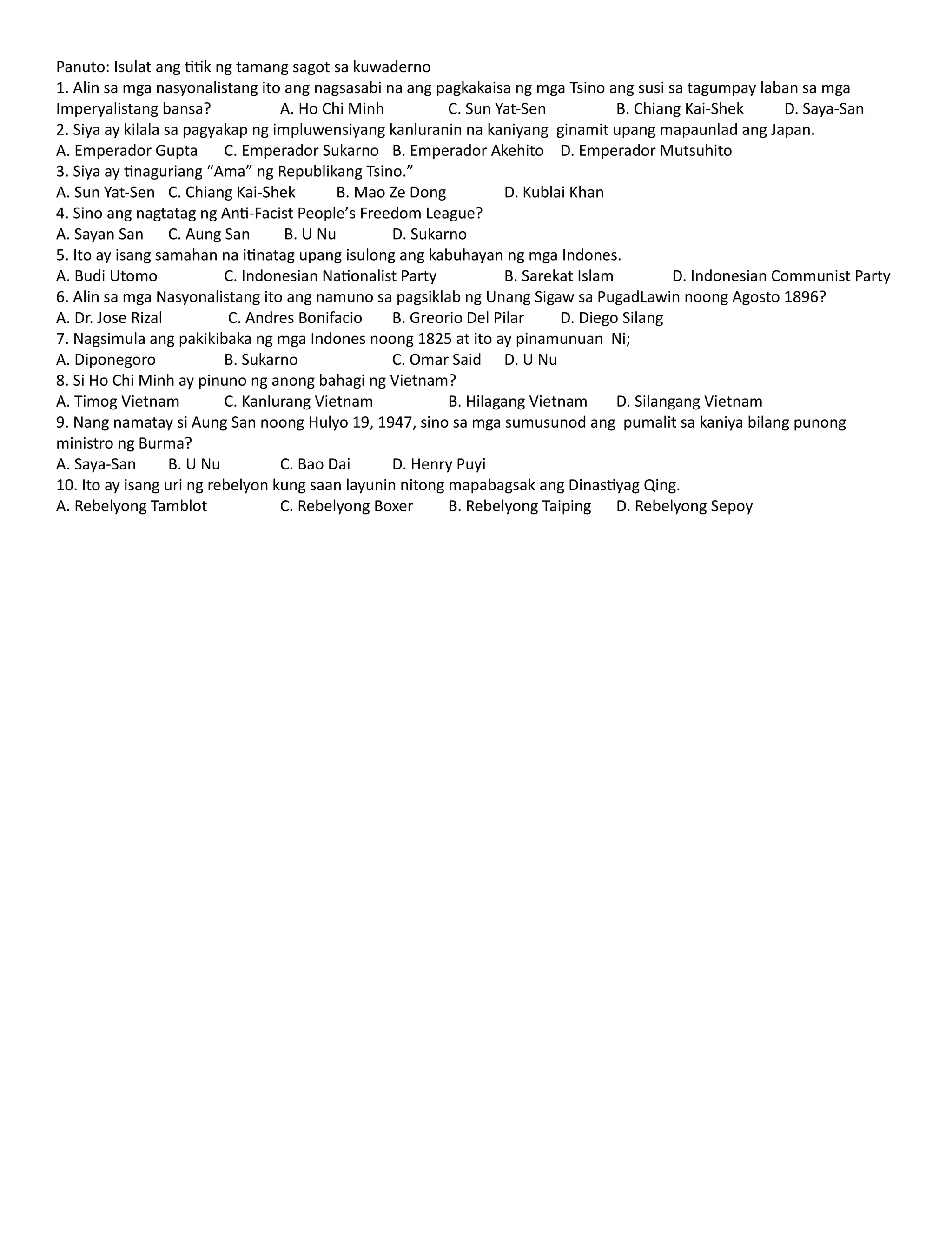 AP7 Q4 LAS NO. 5 Nasyonalismo sa Silangan at Timog-Silangang Asya.docx