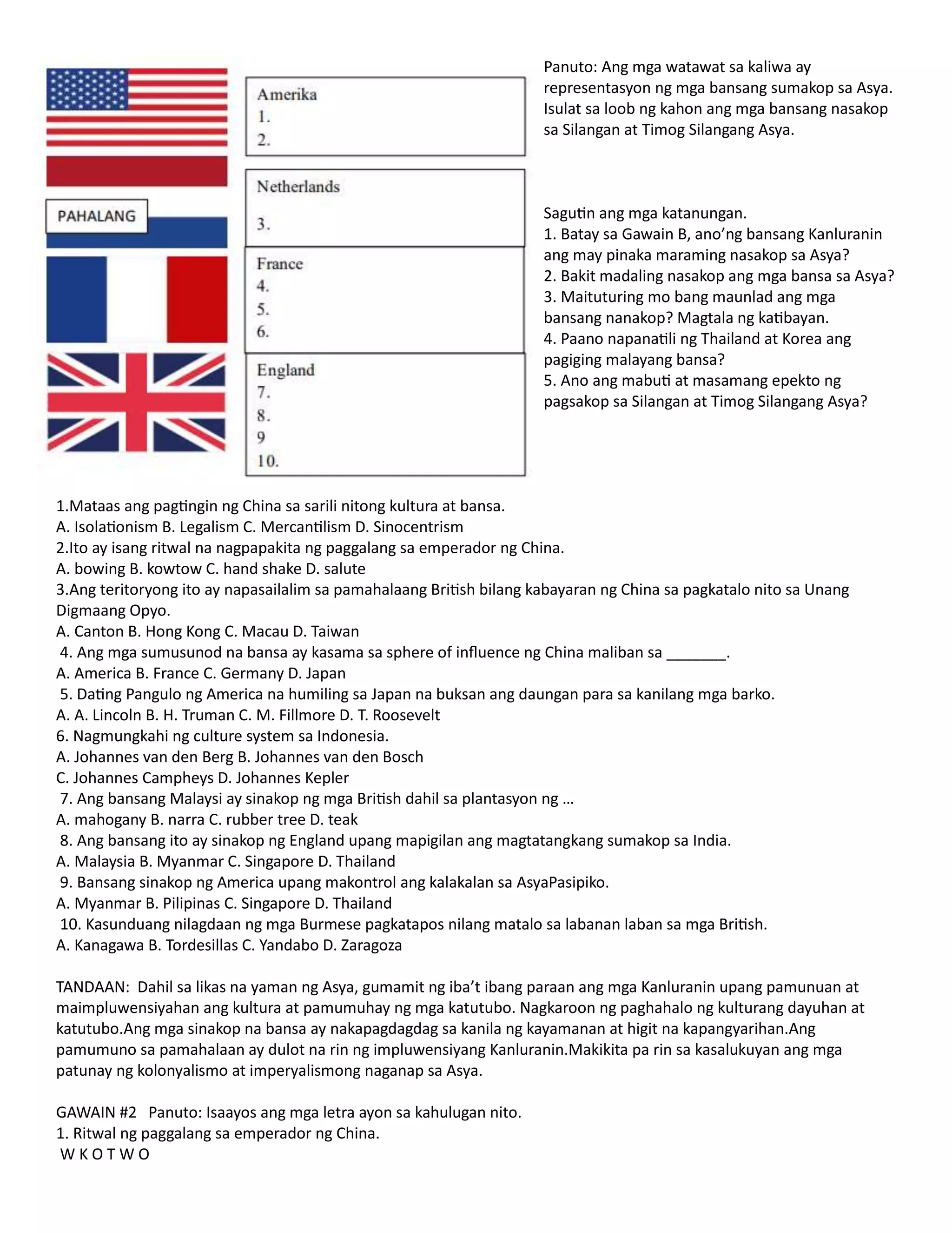 AP7 Q4 LAS NO. 2 Ikalawang Yugto ng Kolonyalismo at Imperyalismo sa ...