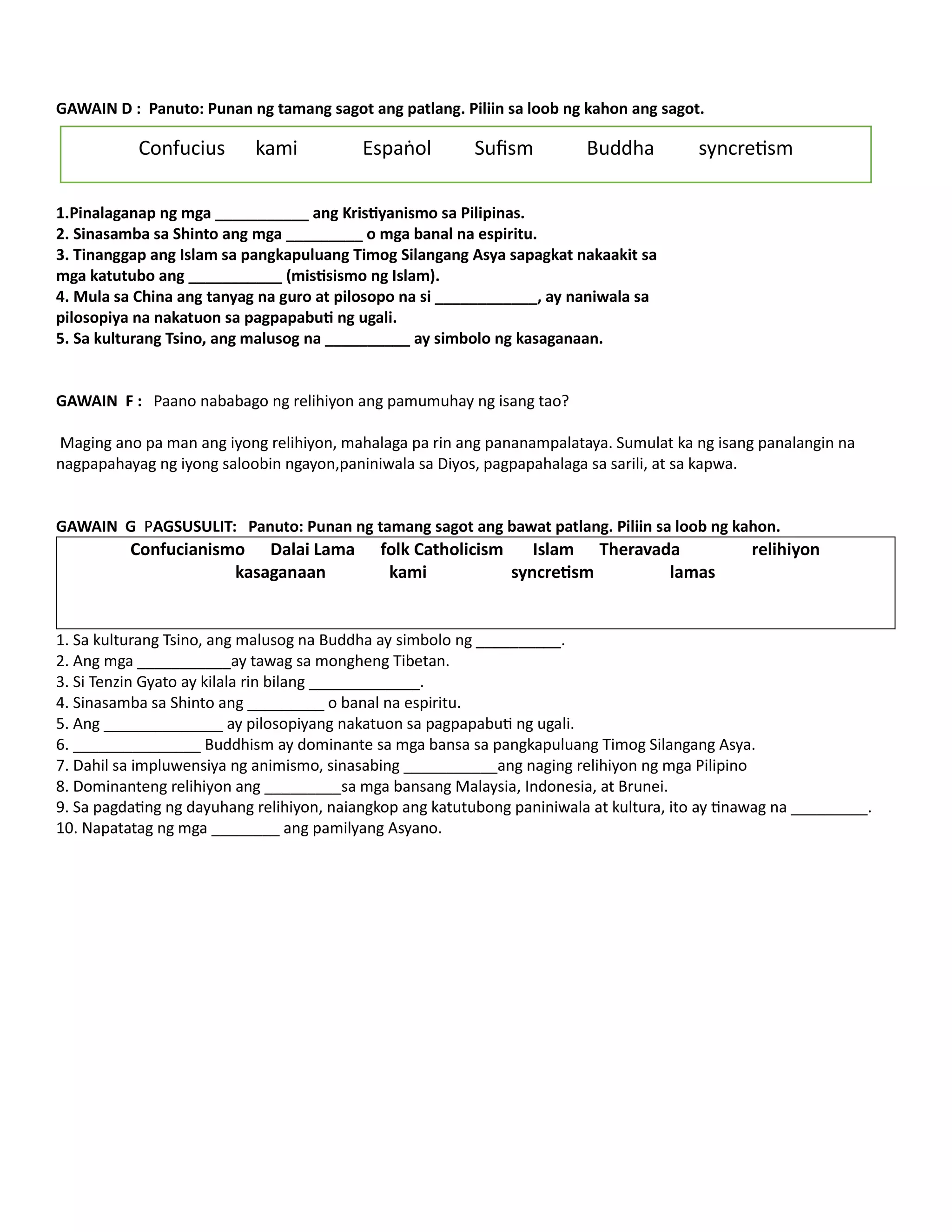 AP7 Q4 LAS NO. 6 Relihiyon sa Silangan at Timog Silangang Asya.docx