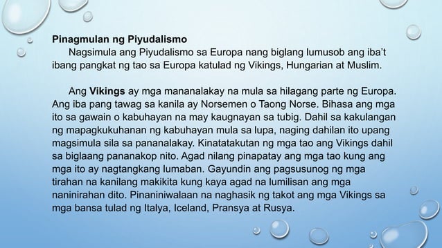 Araling Panlipunan Grade 8: Ang piyudalismo, manoryalismo at sistemang ...