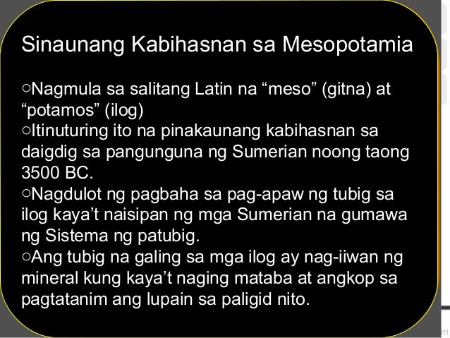 Kabihasnang Mesopotamia At Iba Pang Sibilisasyon Sa Kanlurang Asya