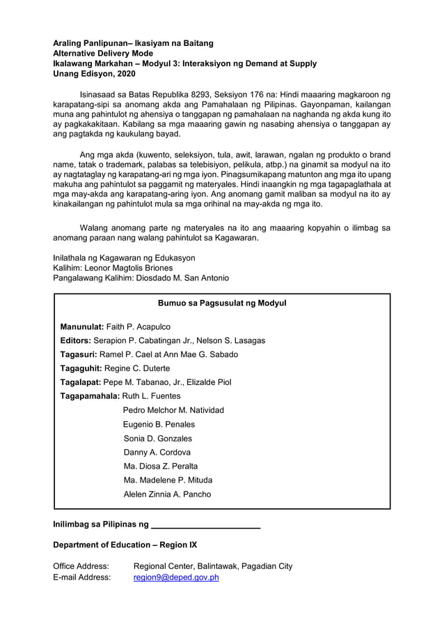 Ap9 q2 m3_interaksyon-ng-demand-at-supply_v2 (1) | PDF