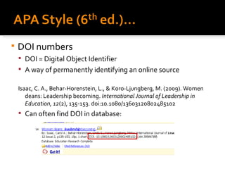 APA Style (6th ed.) | PPT | Education