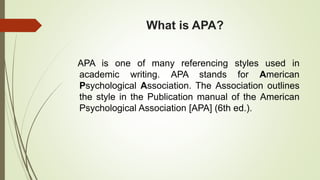 American Psychological Association Referencing | PPT
