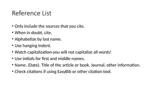 APA style referencing formating basics for beginners | PPTX