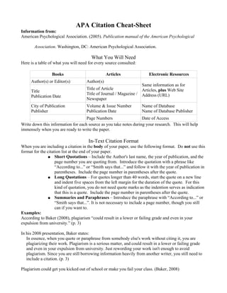 Apa cheat-sheet | PDF
