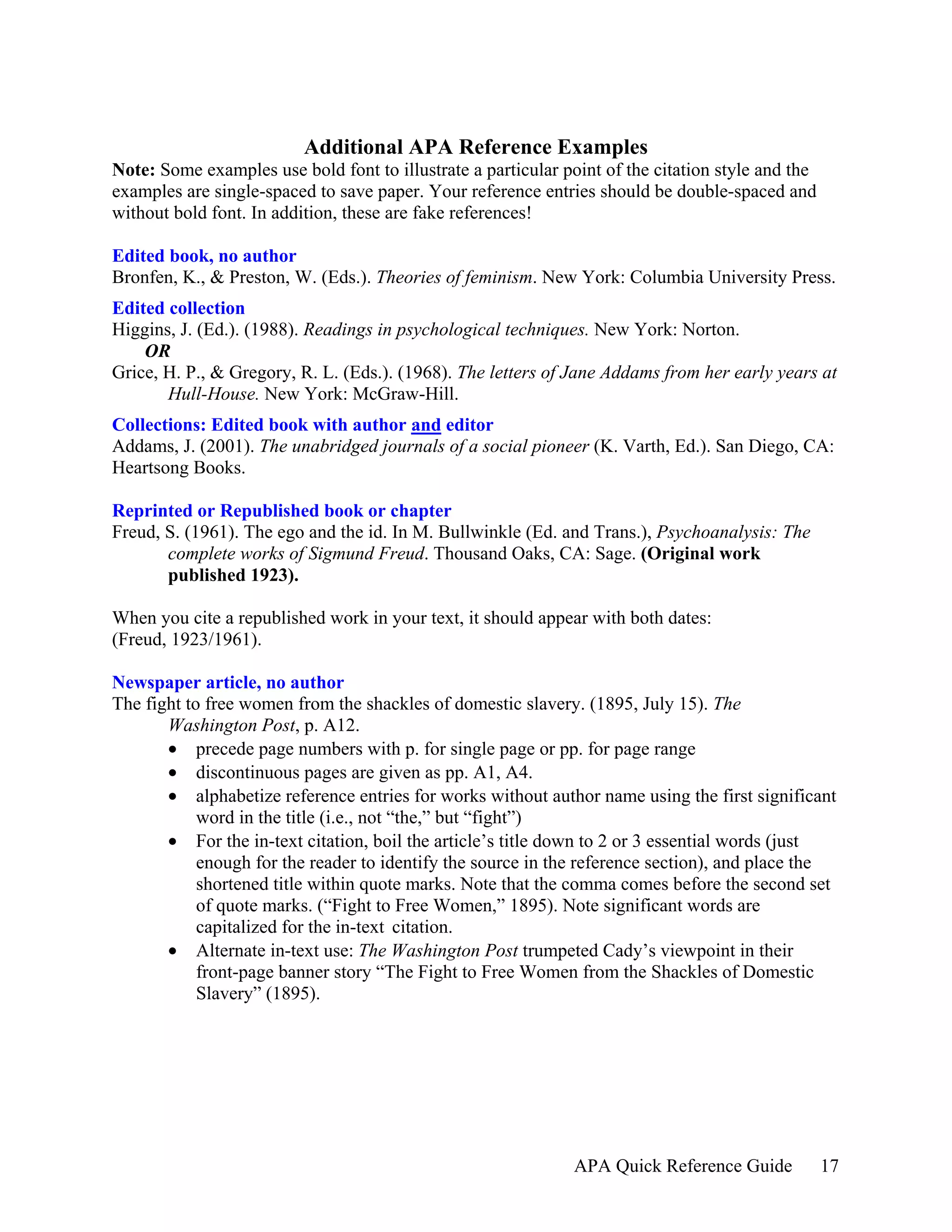 Apa Quick Reference Guide | PDF