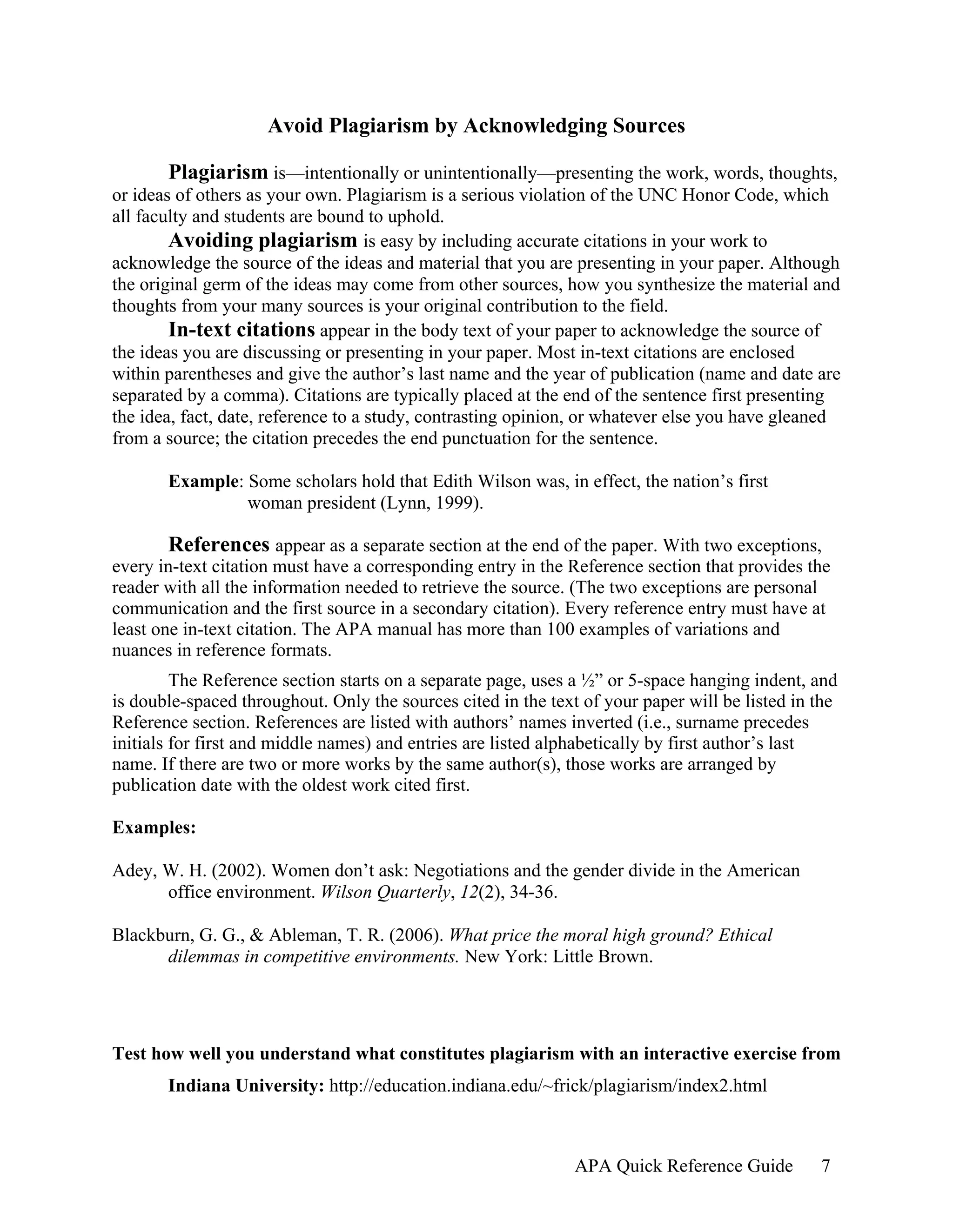 Apa Quick Reference Guide | PDF