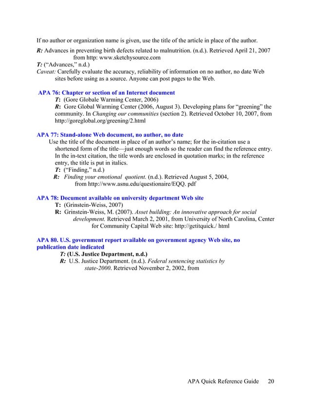 Apa Quick Reference Guide | PDF