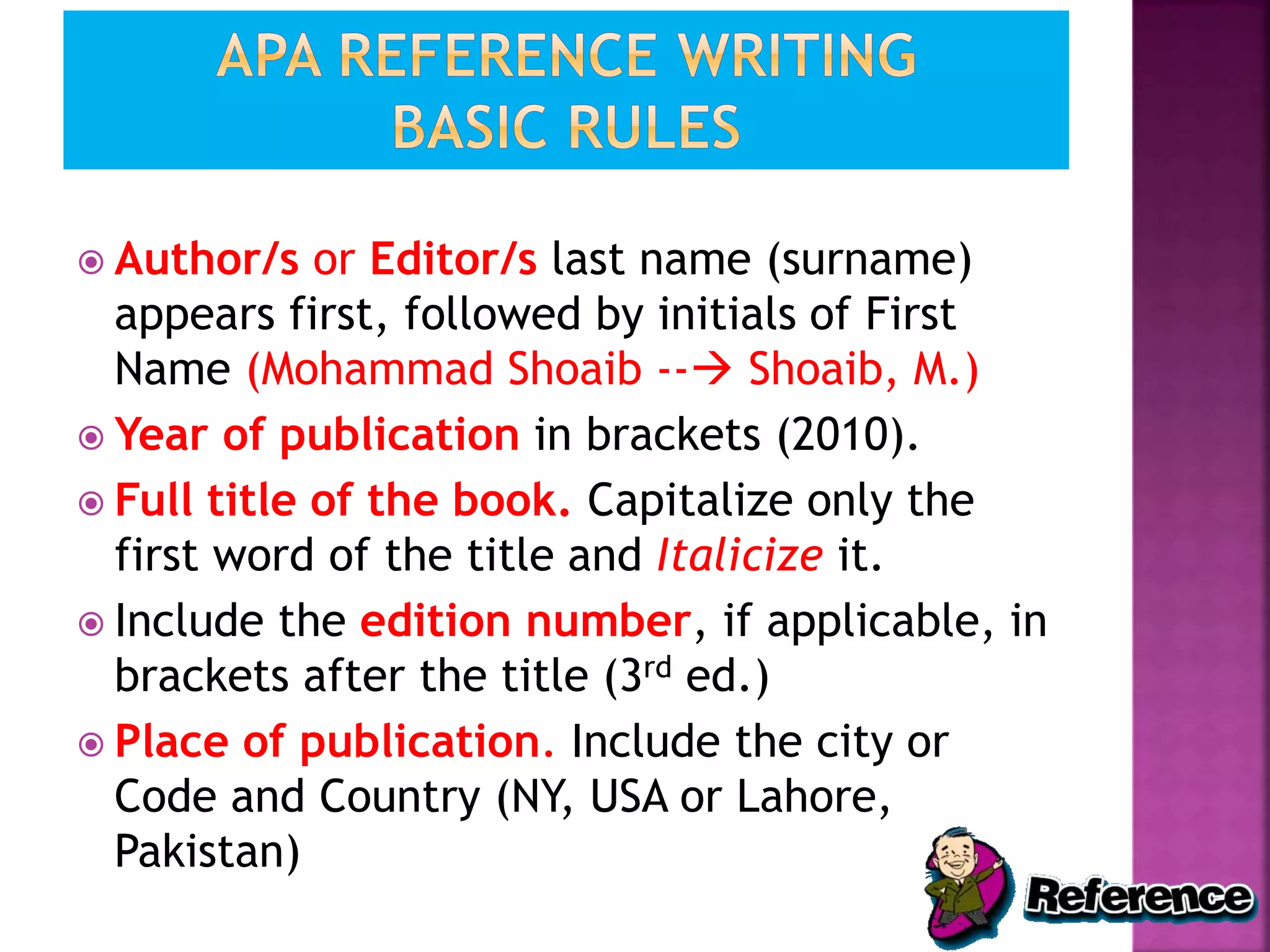 Reference Writing Style: American Psychological Association (APA) | PPTX