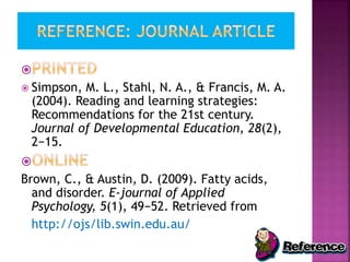 Reference Writing Style: American Psychological Association (APA) | PPTX