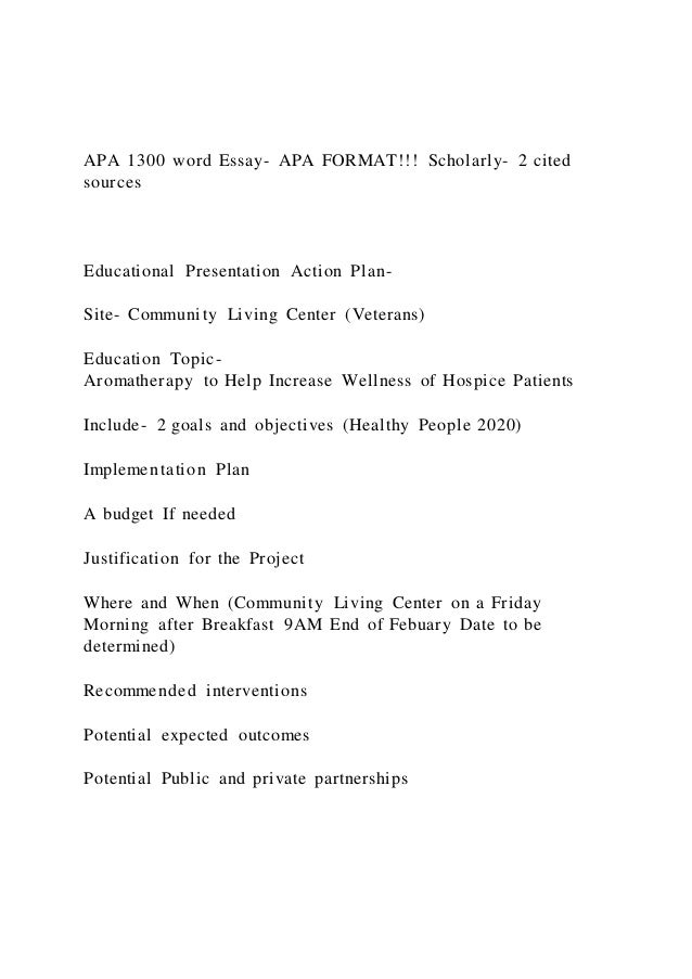 APA 1300 word Essay- APA FORMAT!!! Scholarly- 2 cited sources | PDF