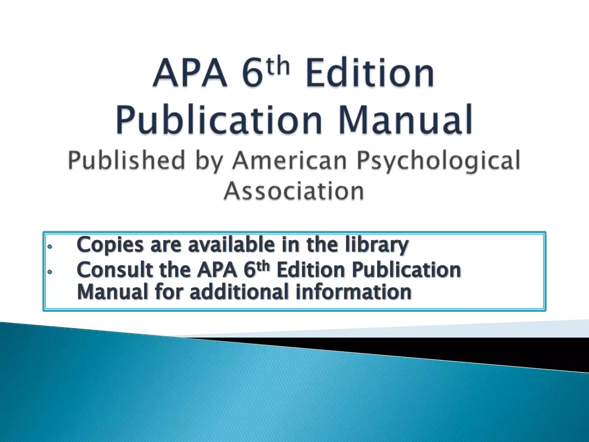 Apa 6th edition publication manual | PPT