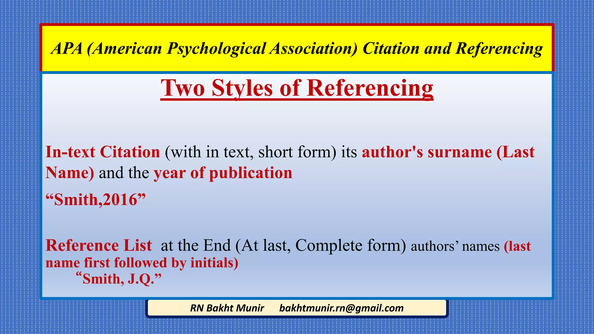 APA (American Psychological Association) Citation and Referencing | PPTX
