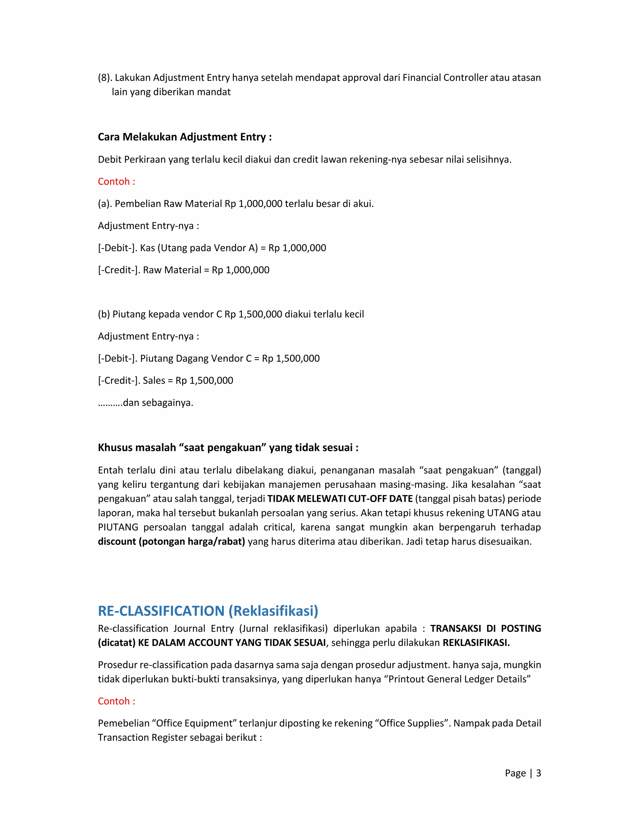 Perbedaan ADJUSTMENT, RE-CLASS & CORRECTION dalam jurnal entry | PDF