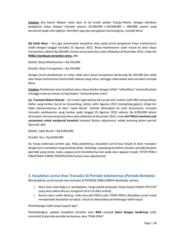 Perbedaan ADJUSTMENT, RE-CLASS & CORRECTION dalam jurnal entry | PDF