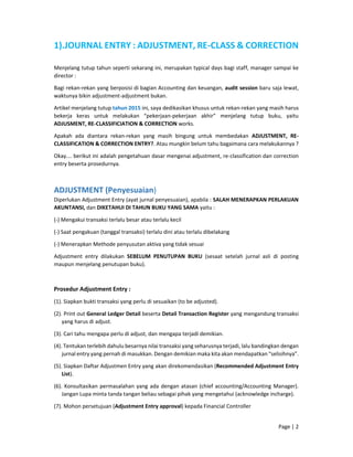 Perbedaan ADJUSTMENT, RE-CLASS & CORRECTION dalam jurnal entry | PDF