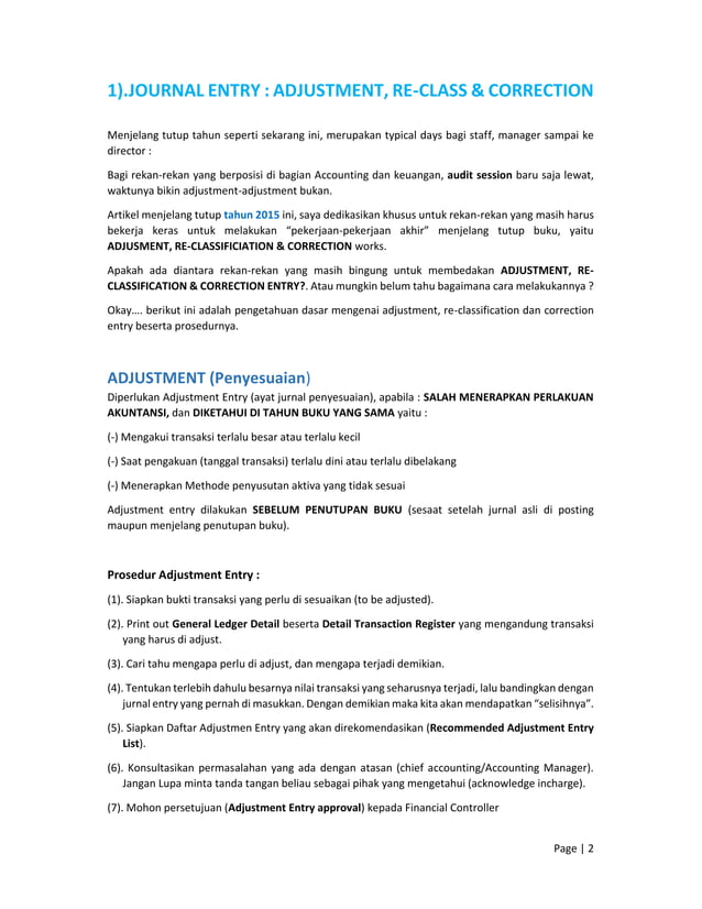 Perbedaan ADJUSTMENT, RE-CLASS & CORRECTION dalam jurnal entry | PDF