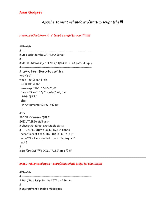 Apache Tomcat Shutdown Startup Script Shell | PDF
