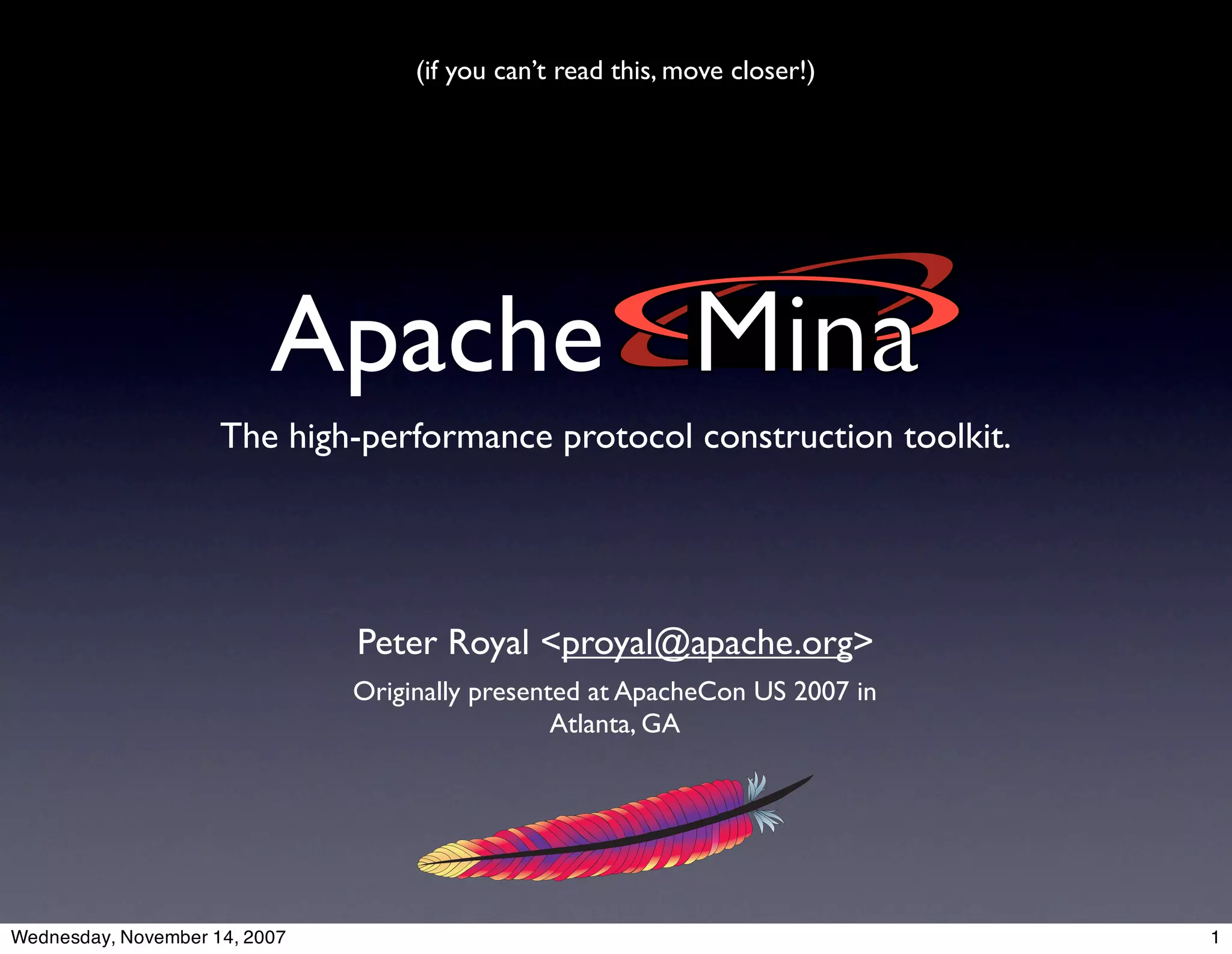 Apache MINA: The high-performance protocol construction toolkit. | PDF