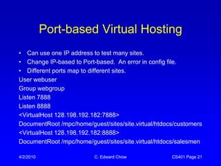 Apache web server installation/configuration, Virtual Hosting | PPT