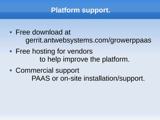 GrowERP platform presentation based on OFBiz, git,gerrit, postgresql, nagios, scrum activiti | PDF