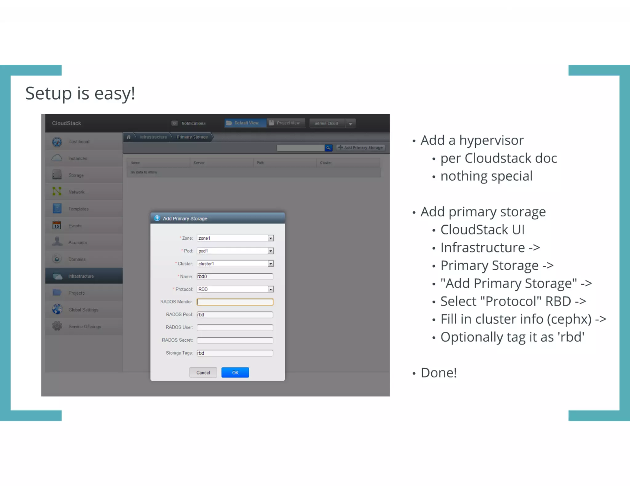 Powering CloudStack with Ceph RBD - Apachecon | PPT