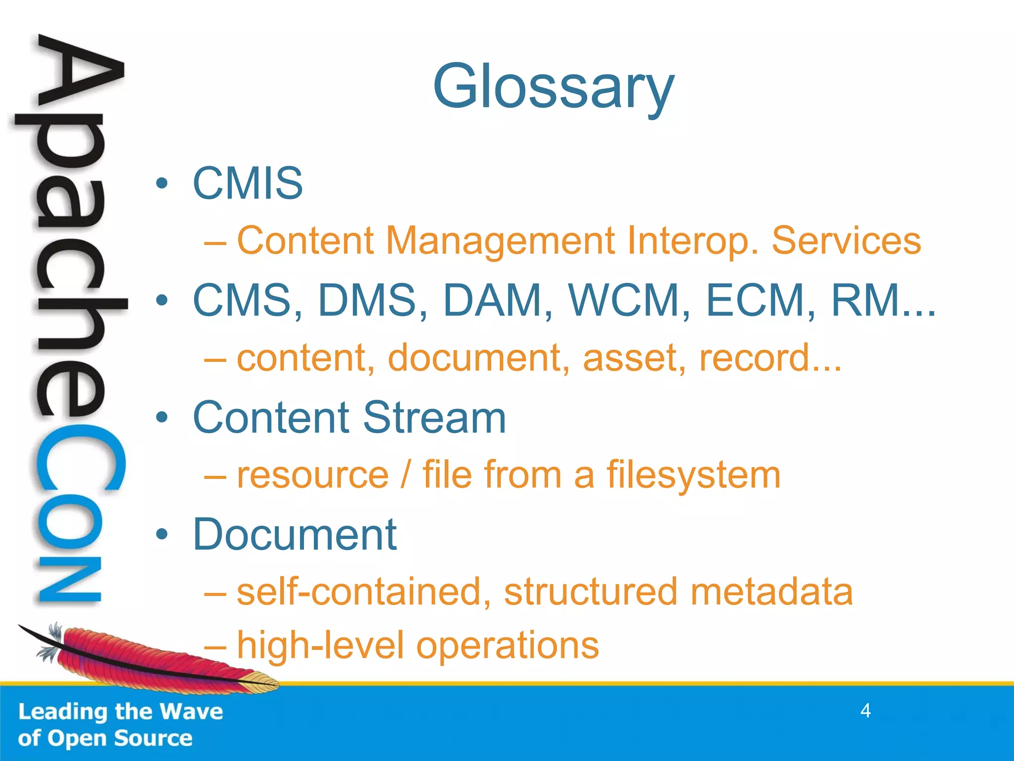 CMIS and Apache Chemistry (ApacheCon 2010) | PPT