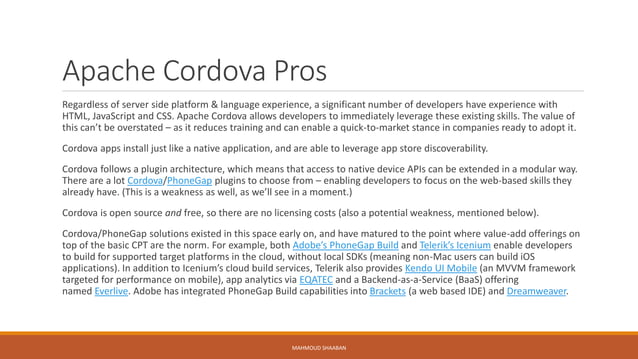 Developing cross platforms mobile applications using the Apache Cordova | PPT