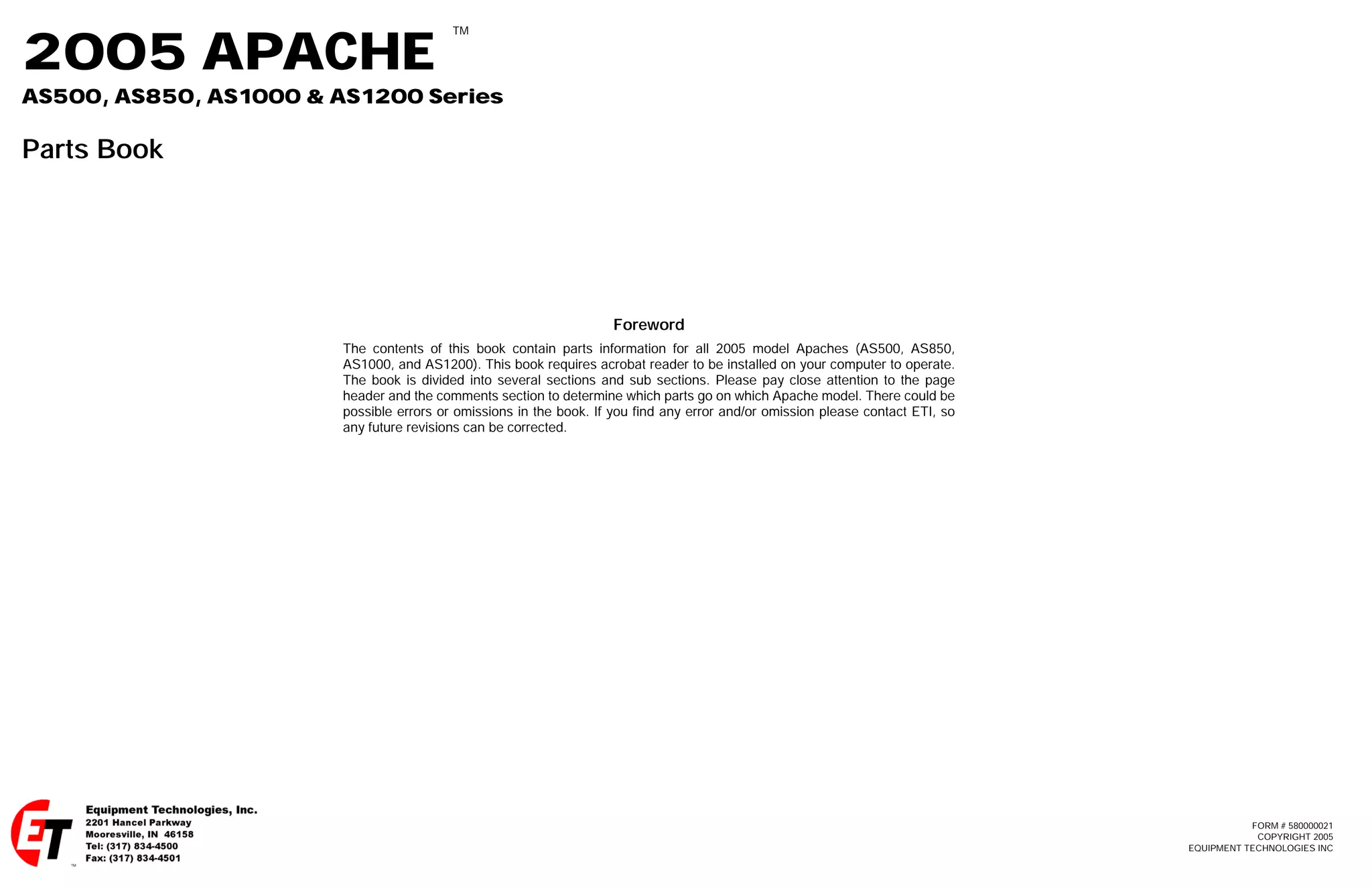 Apache parts book as500, as850, as1000, and as1200 | PDF