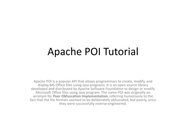 Apache poi tutorial | PPTX | Programming Languages | Computing