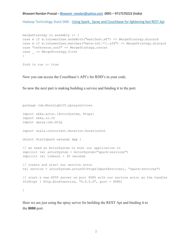 Apache spark with akka couchbase code by bhawani | PDF | Cloud Computing | Internet