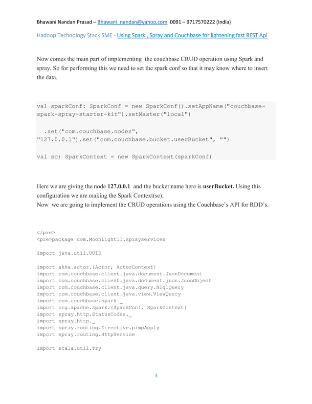 Apache spark with akka couchbase code by bhawani | PDF | Cloud Computing | Internet