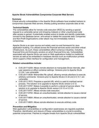 Apache struts vulnerabilities compromise corporate web servers | PDF