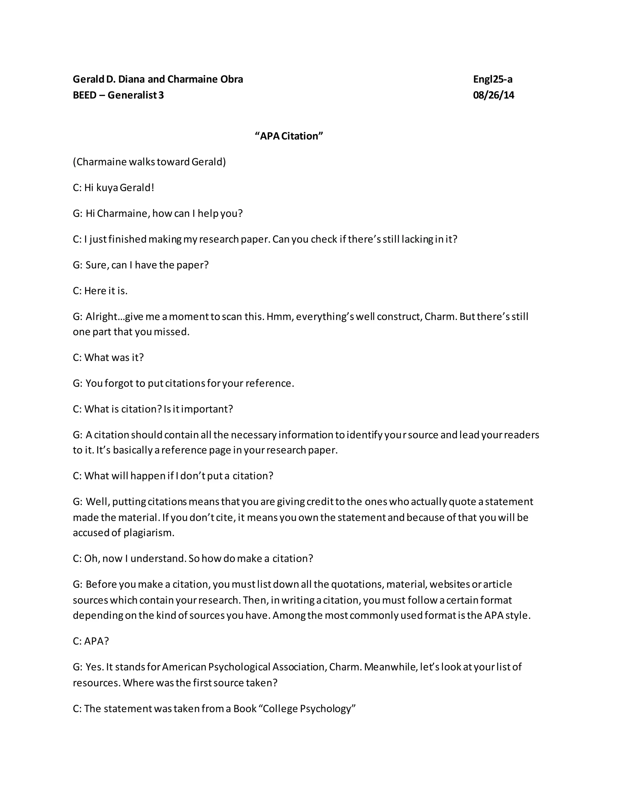 Apa citation dialogue | DOCX | Publishing Industry | Industries