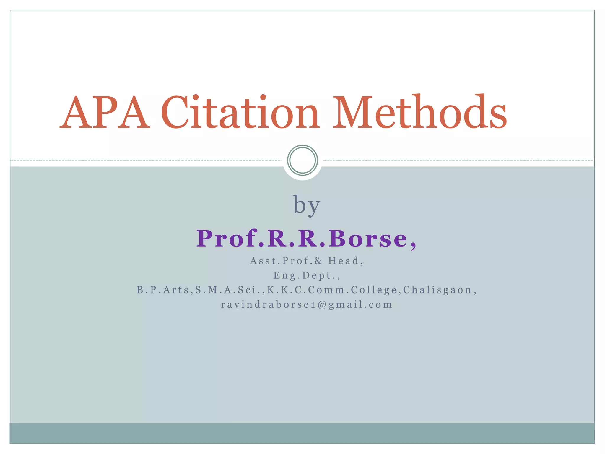 APA Style/ Citation Method | PPT