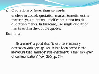 Apa citing, paraphrasing and quoting presentation | PPTX
