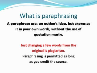 Apa citing, paraphrasing and quoting presentation | PPTX